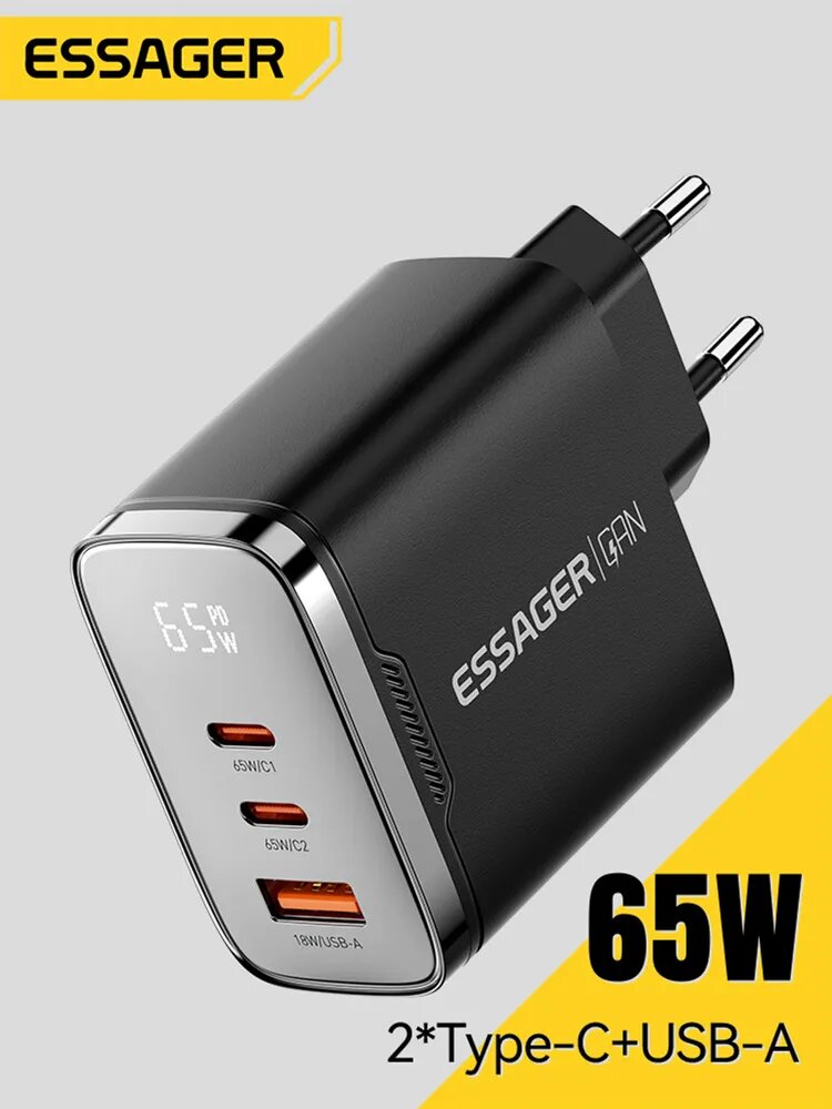 Зарядное устройство Essager 65W, USB A + 2USB C, быстрая зарядка