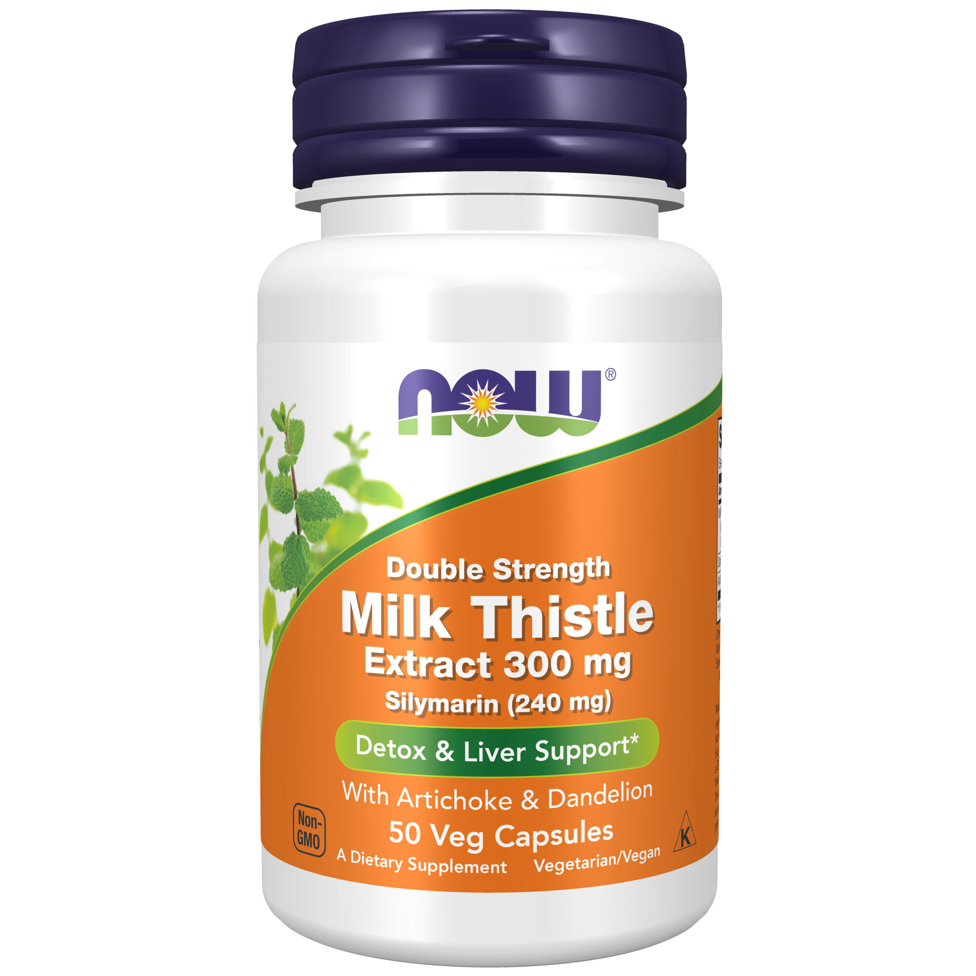 Экстракт расторопши + корень одуванчика + артишок NOW Milk Thistle Extract Double Strength 50 растительных капсул
