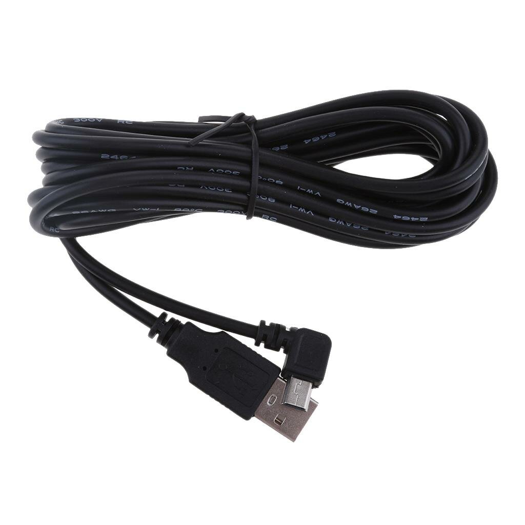 Мини-USB зарядный кабель 5 В 2 А с изгибом на 90 градусов влево для зарядки видеорегистратора и GPS-навигатора.