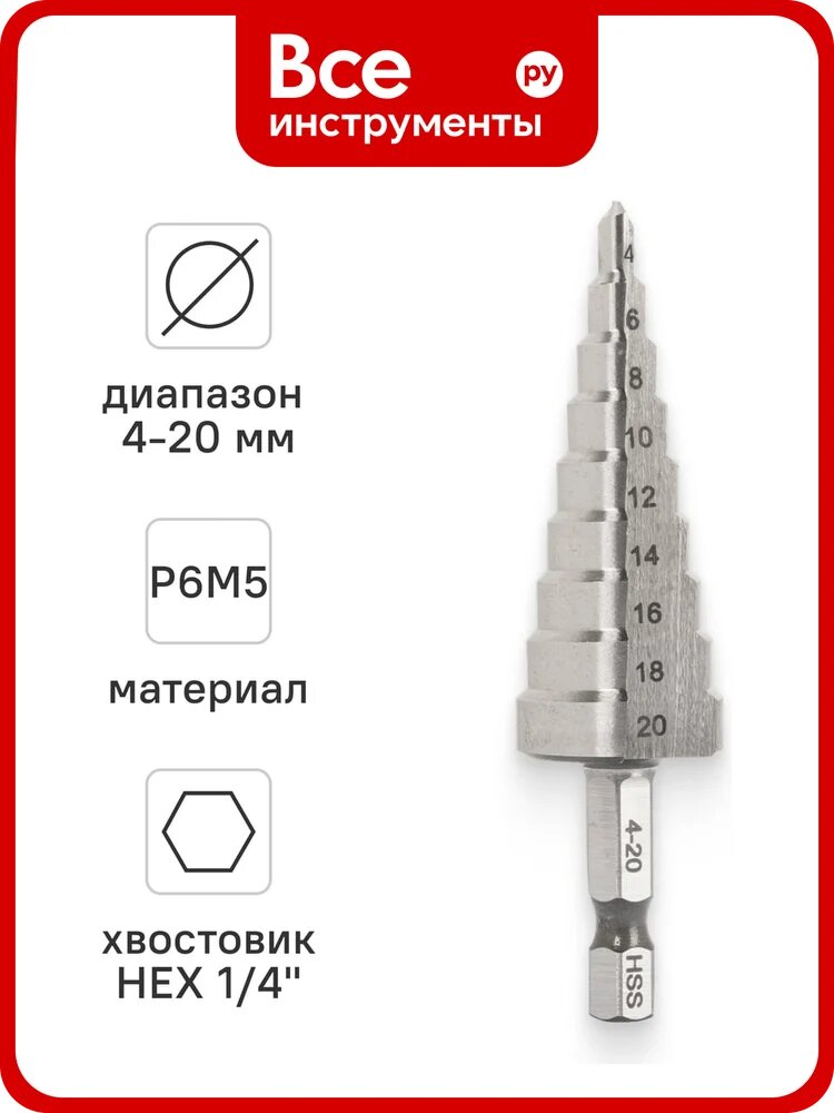 Сверло ступенчатое M2- 4-20 мм RAGE by VIRA 554300