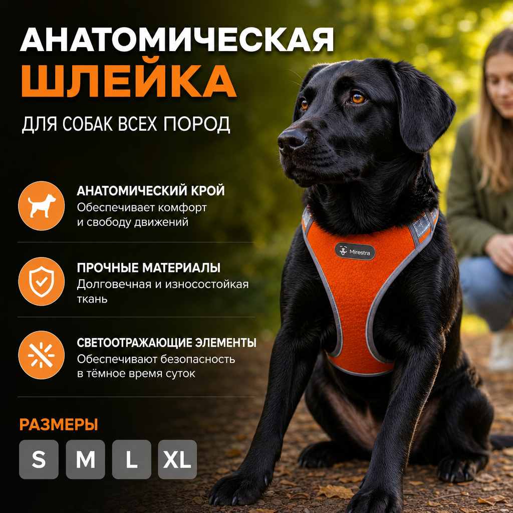 Регулируемая шлейка для собак, прочный, комфортный, безопасный, эргономичный дизайн, светоотражающие элементы, против рывков, для прогулок