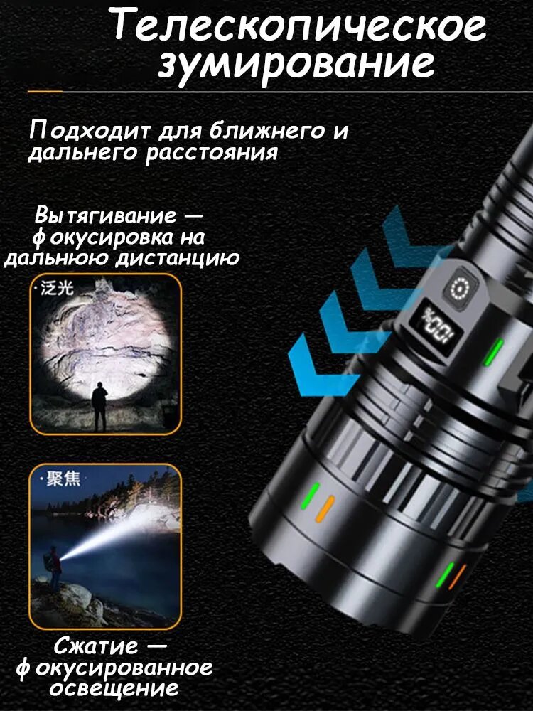 Фонарь-прожектор лазерный диод (PM60-GT) Дальность 5 КМ Мощность 60W Функция Power Bank Функция Zoom Огромный — фото 1