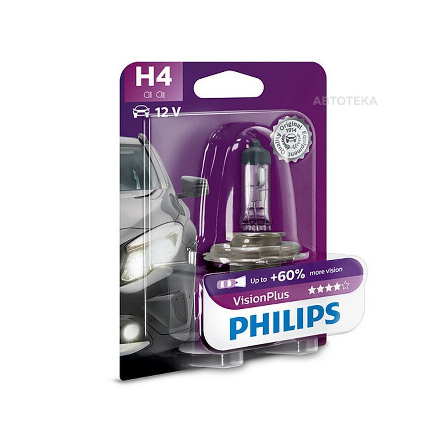 Лампа H4 12V 60/55W P43t-38 VisionPlus (блистер 1шт.) PHILIPS 12342VPB1