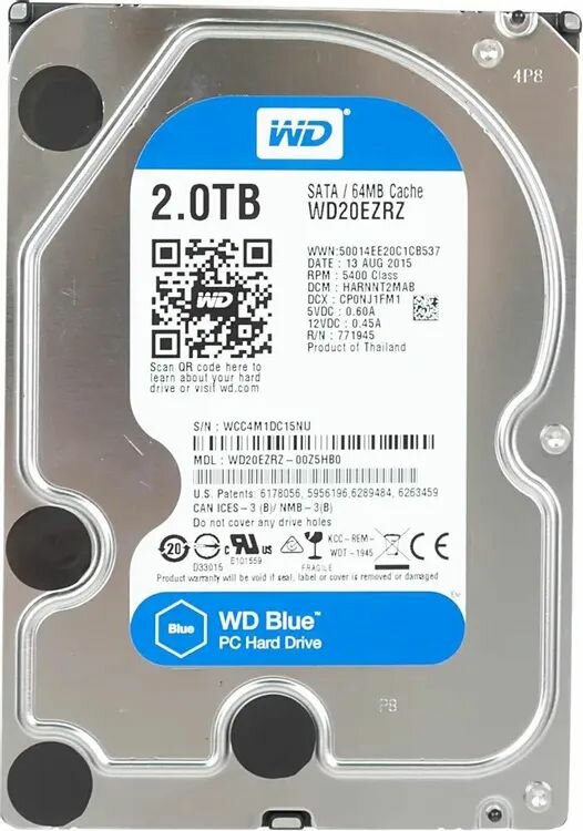 3.5" 2 ТБ Жесткий диск WD Blue (WD20EZRZ) - SATA-III, 6 ГБ/c, 5400 оборотов/мин