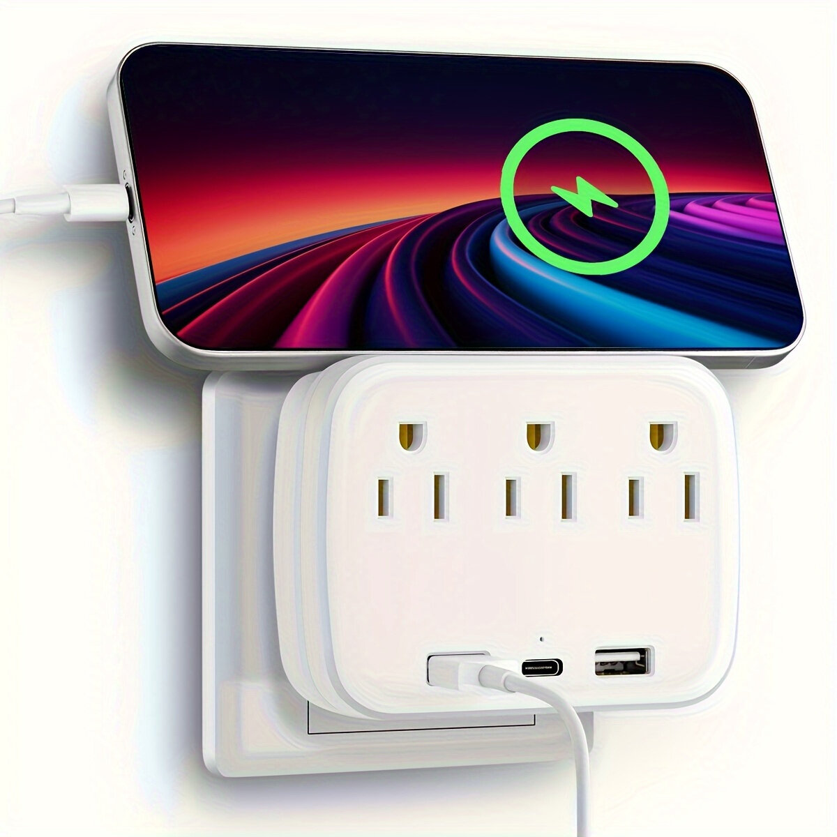 Сетевой удлинитель с 3 розетками, 2 портами USB и 1 разъемом Type-C на 13 А, белый, 1 шт.