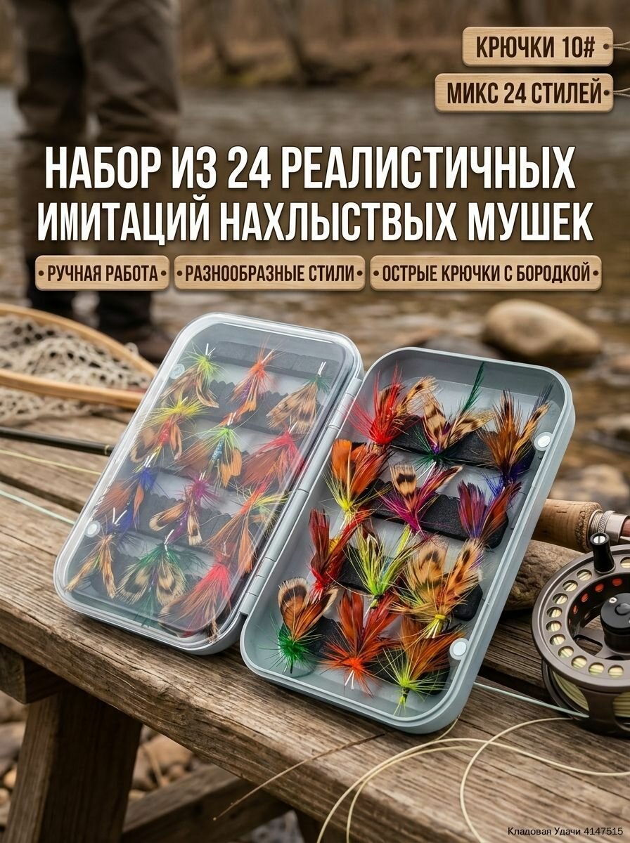 Набор мушек Бабочка (Butterfly) для нахлыста, 24 шт. нахлыстовые мушки искусственные приманки рыболовные мушки