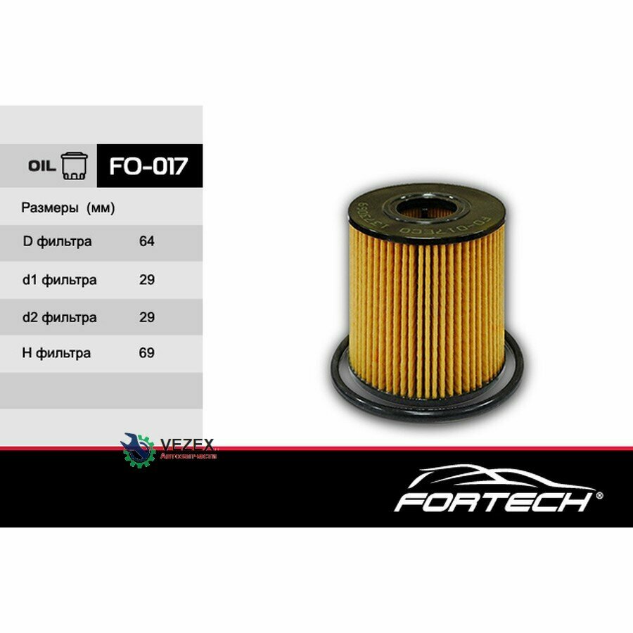 FORTECH FO017 Фильтр масляный CITROEN: Berlingo I (00-08), Picasso (06~), FIAT: Ducato (06~), FORD: C-Max (07-10)