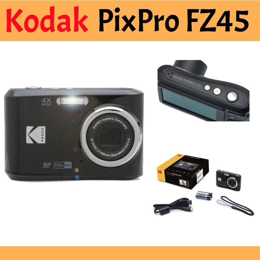 Цифровая фотокамера Kodak PixPro FZ45, 16 мегапикселей, 24-кратный зум, поддержка записи HD-видео, черная