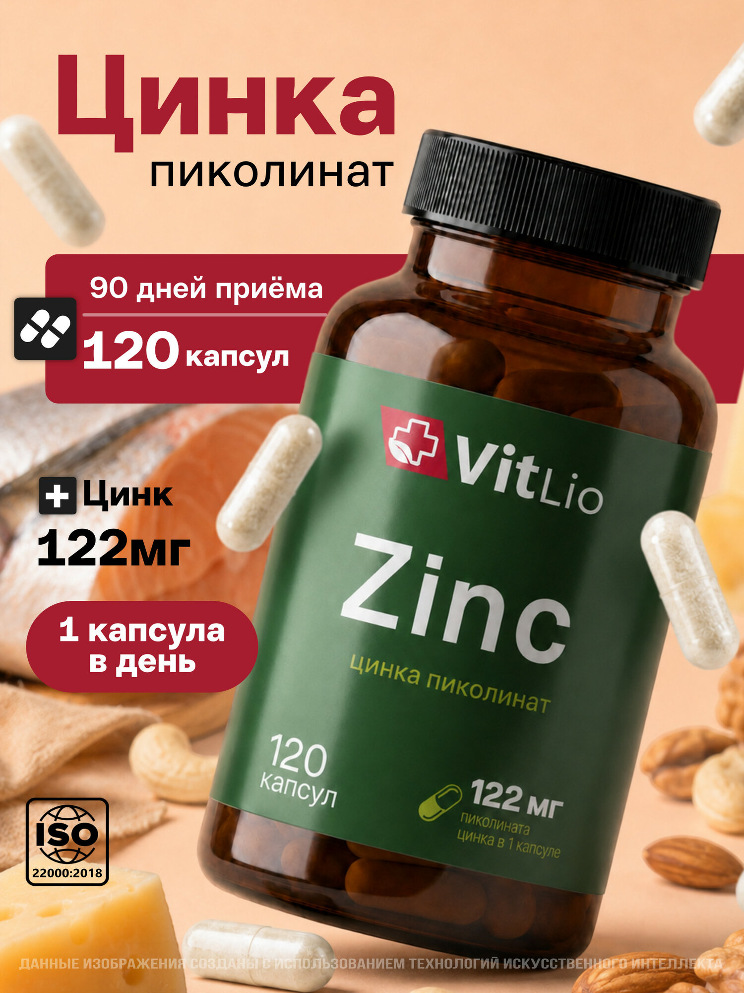 Витамины для красоты и здоровья Цинка пиколинат 120 шт Витлио