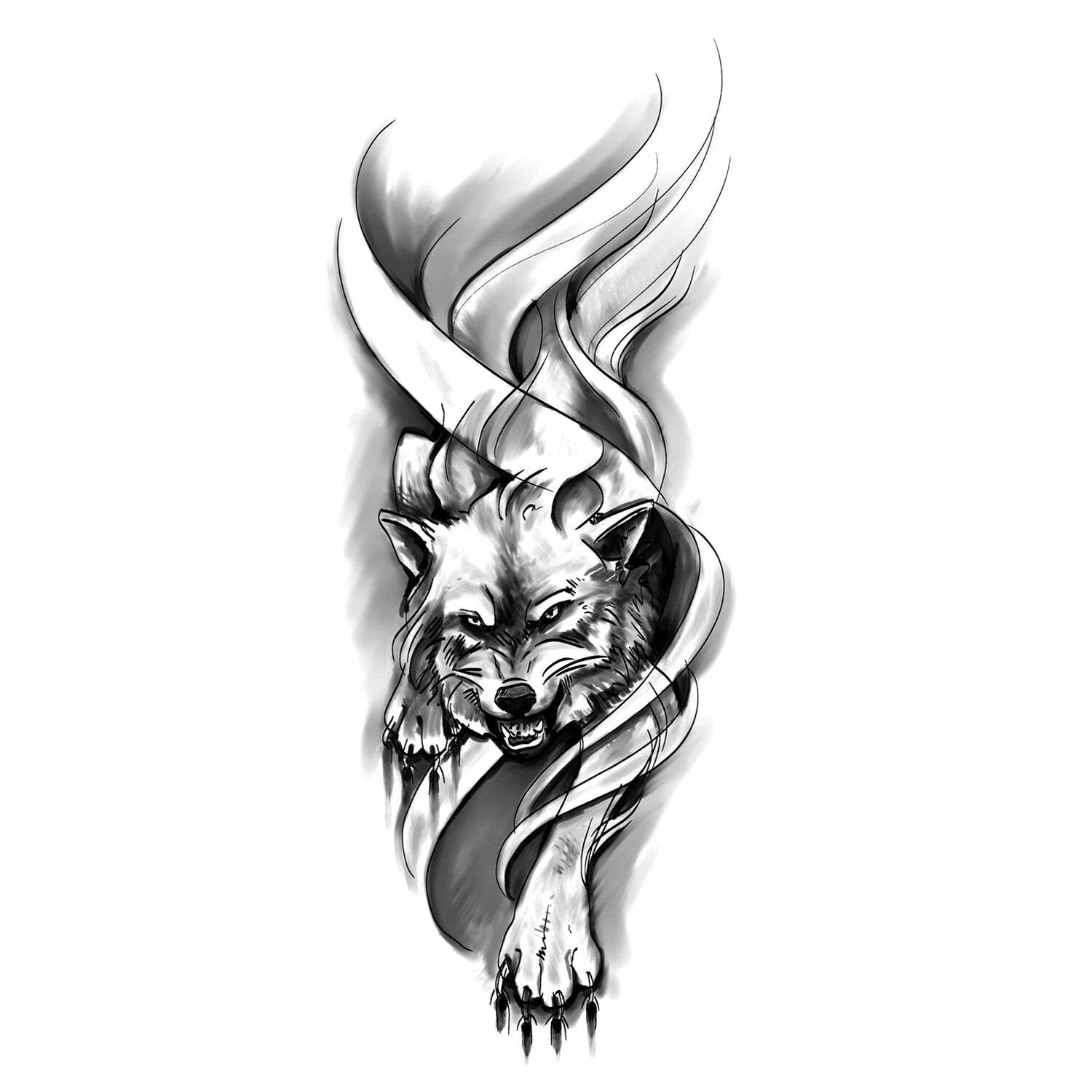 Tattoo'шки Временная тату "Злой волк" 21*12см временные татуировки переводные татуировки тату наклейки на тело