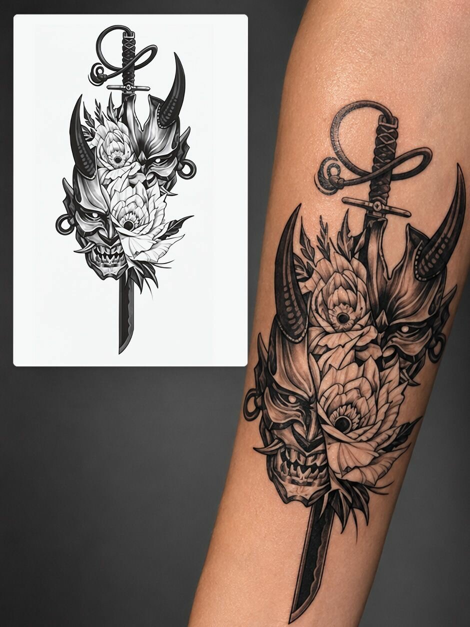 Tattoo'шки Временная тату "Череп и меч" 12*21см череп с мечом 12x21 см