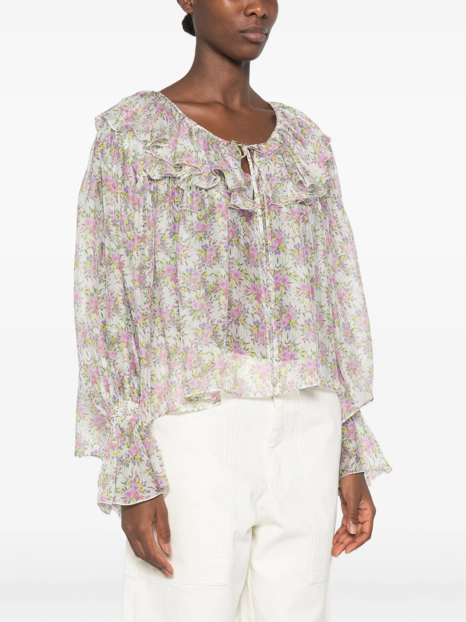 Блуза Raquel Diniz Floral-print ruffled blouse, размер 38, белый — фото 1