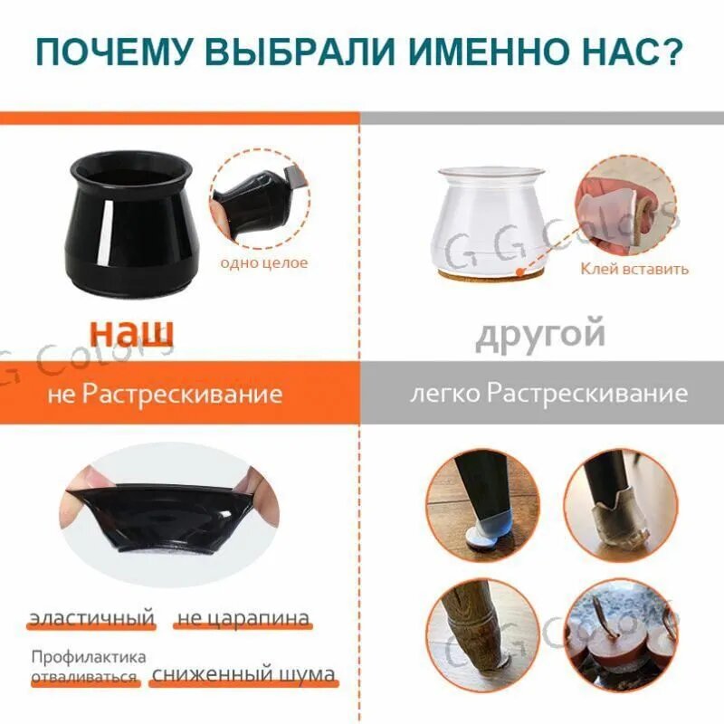 Защитный чехол для ножек стула, 16 шт, диаметр 33-50 мм, протектор для мебели — фото 1