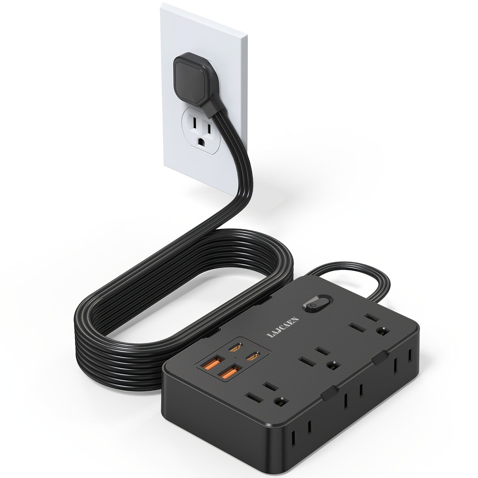 Сетевой фильтр 6 розеток с 4 USB (2 USB-C) и удлинителем 1.5 м, черный, для офиса и дома