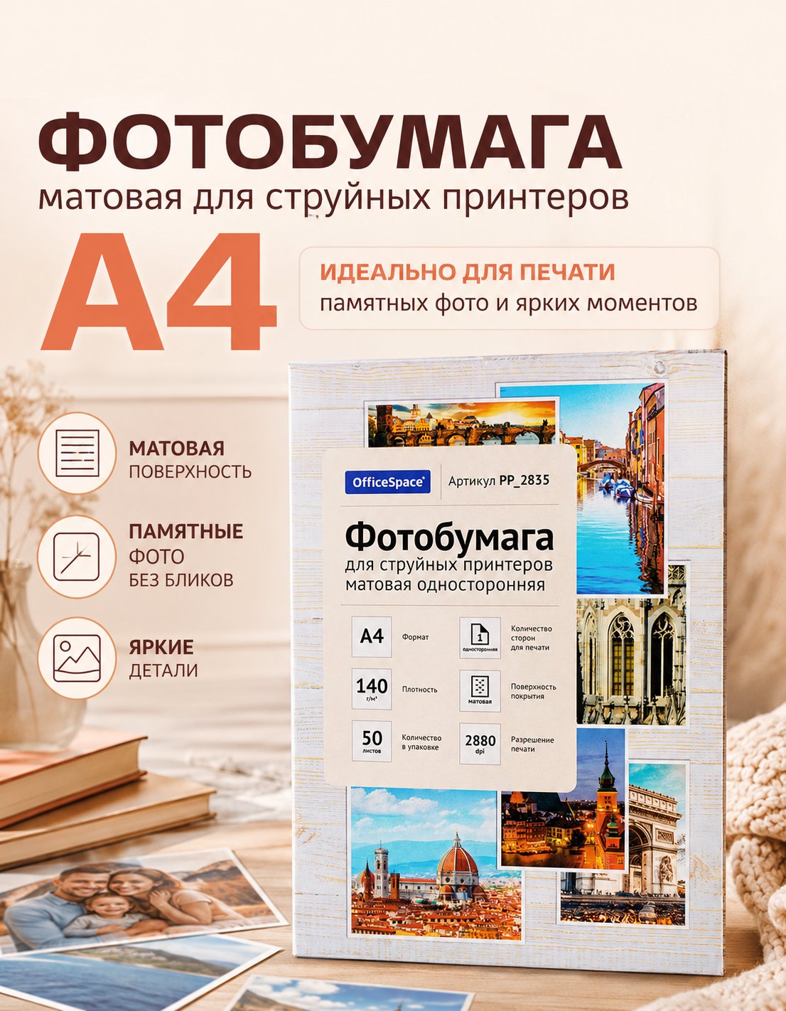 Матовая бумага для принтера А4 OfficeSpace, 2 уп — фото 1