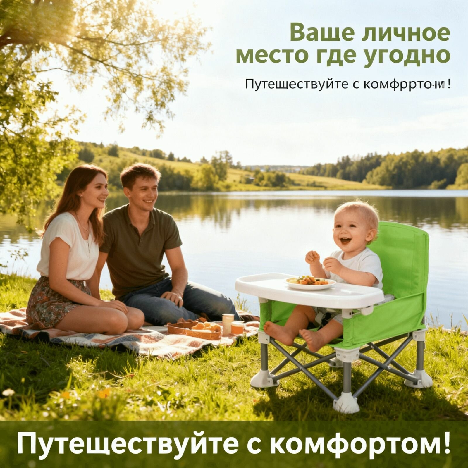 Детский складной стульчик для кормления 2 в 1, портативный стул-бустер для путешествий, пикника и дачи, со столиком и сумкой