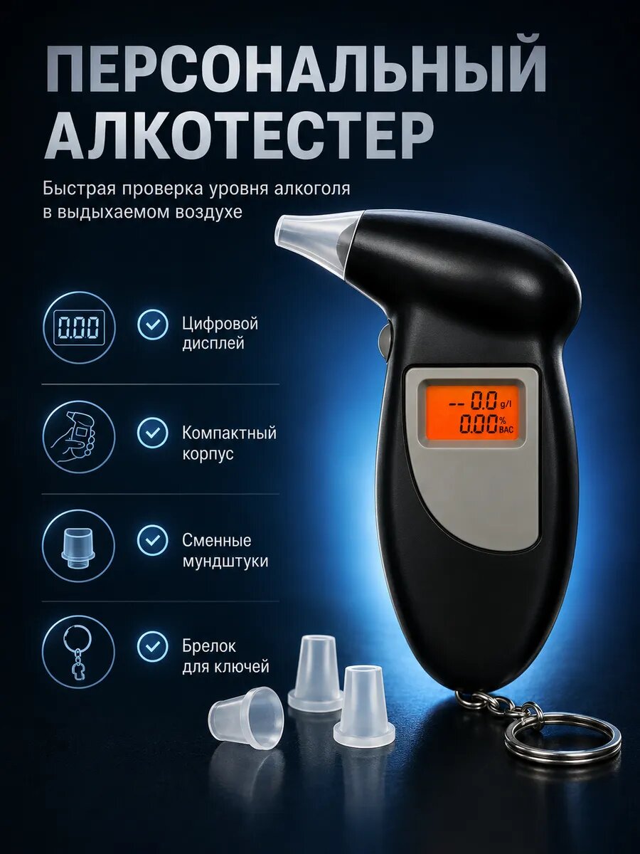 Алкотестер персональный портативный цифровой точный