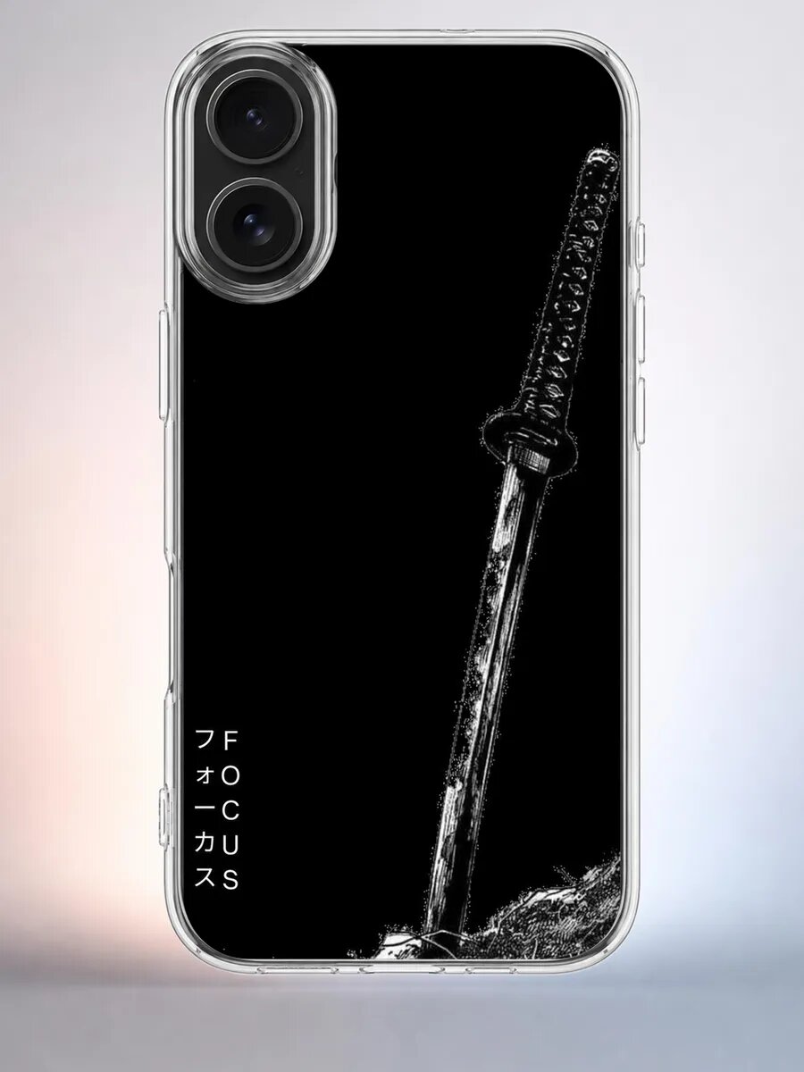 Чехол iPhone 16 Катана фокус силиконовый прозрачный