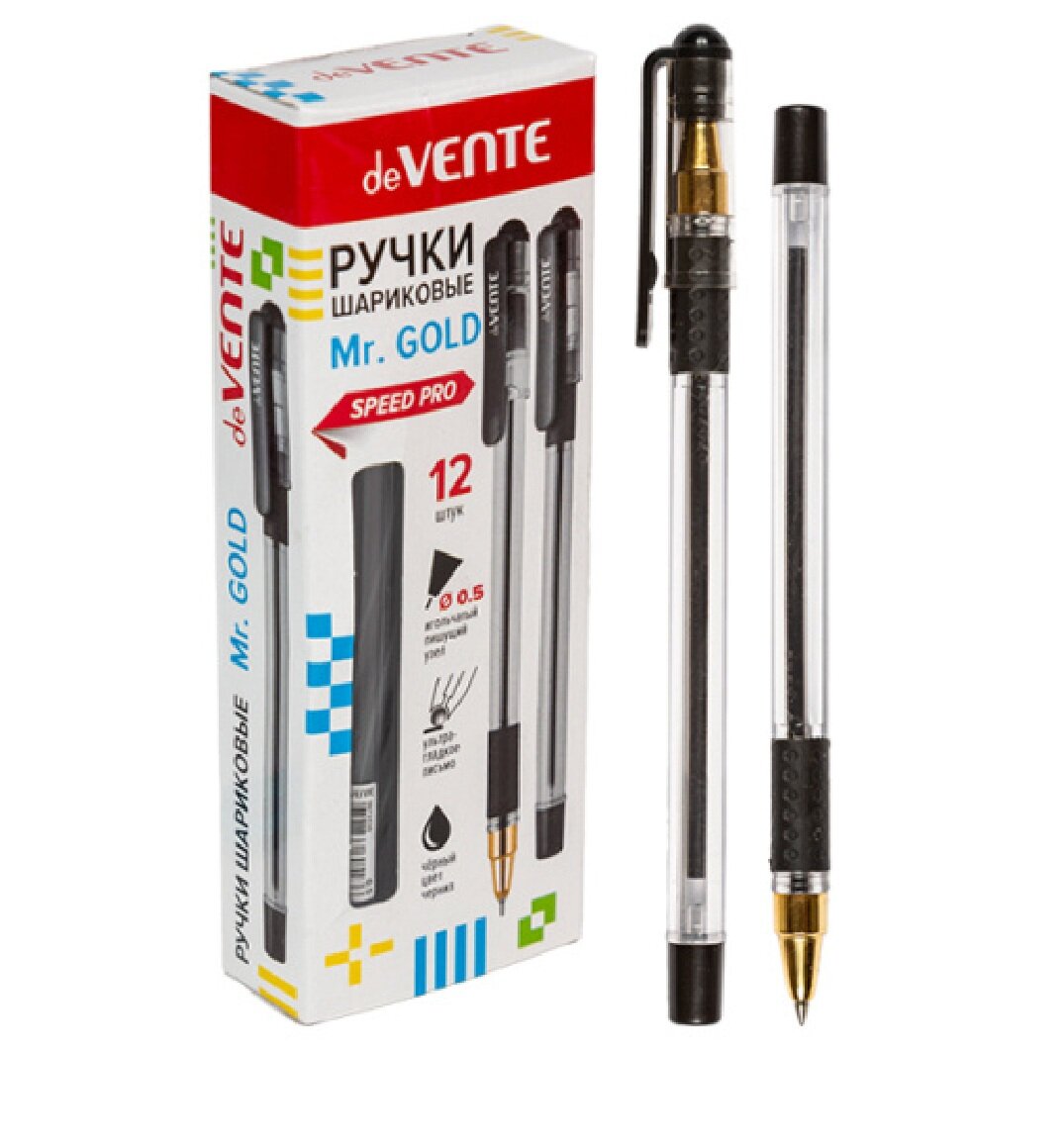 Ручка deVente "Mr. Gold Speed Pro", шариковая, черная, 0,5 мм, 12 штук