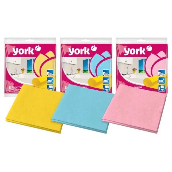 Салфетка вискозная "Домашняя" YORK 3 шт, 35 см, для уборки, разноцветный принт