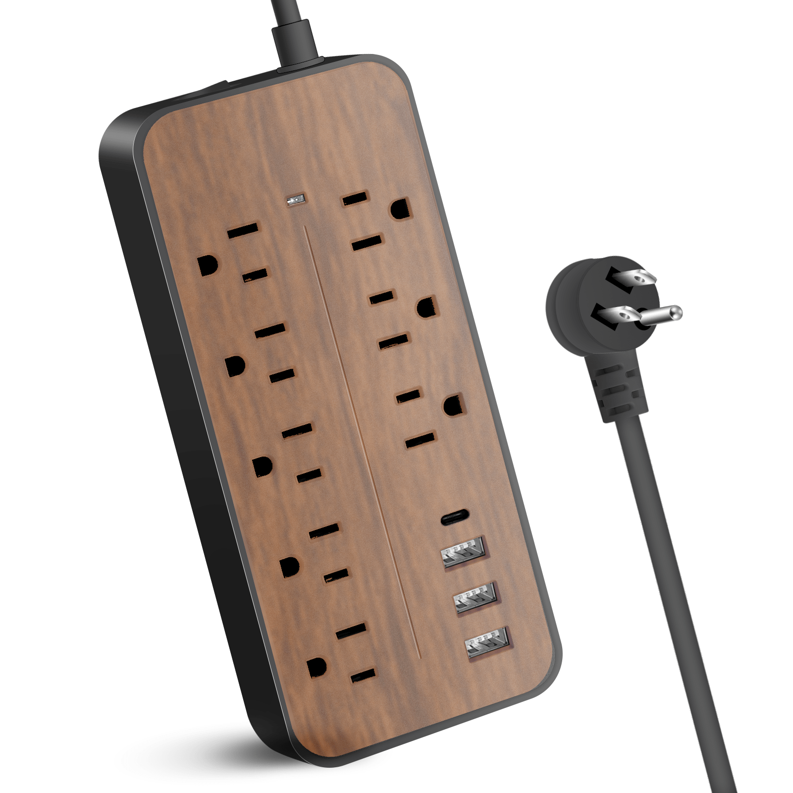 Сетевой фильтр с защитой от перенапряжения, 8 розеток, 3 порта USB, 1 порт Type-C, цвет натуральный древесный, для дома, офиса и общежития
