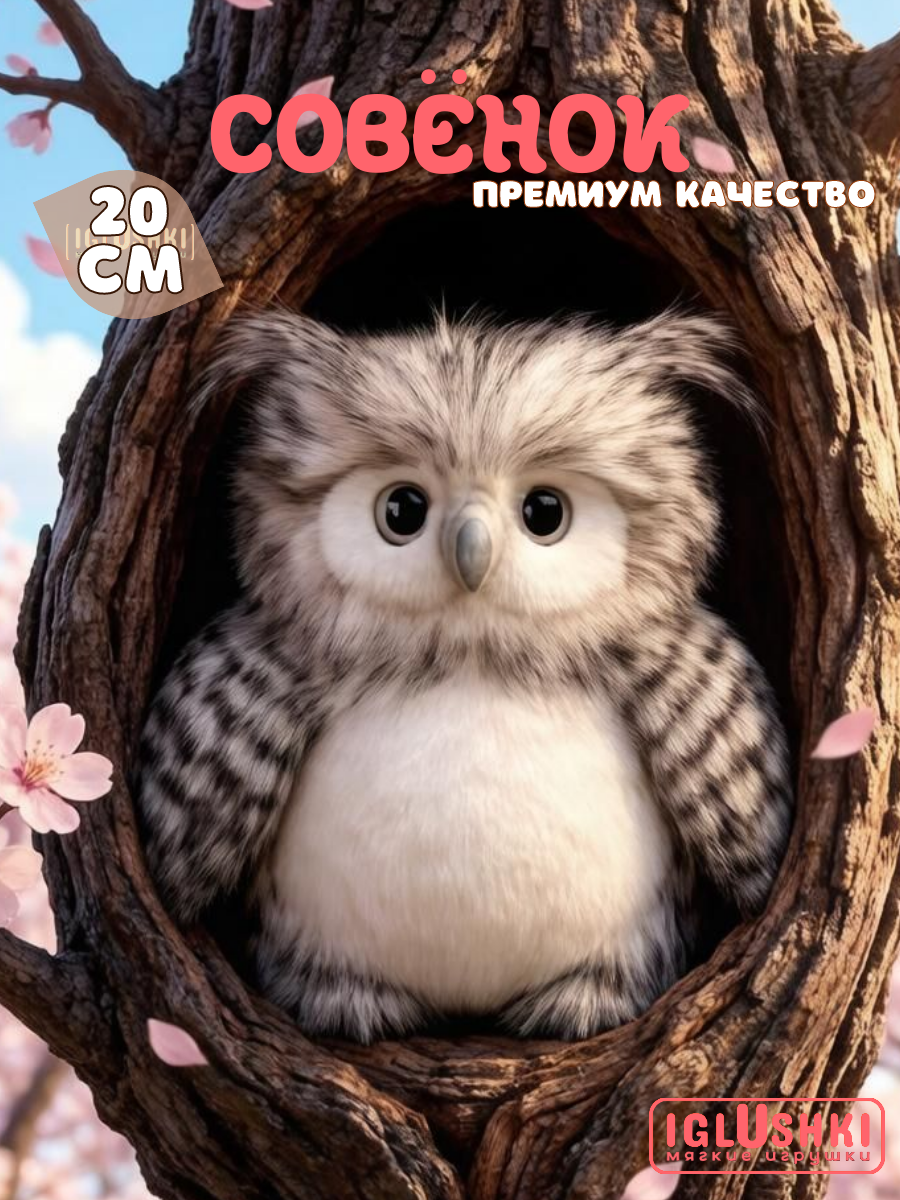 Мягкая игрушка сова 20 см / Полярный совенок Букля плюшевая игрушка