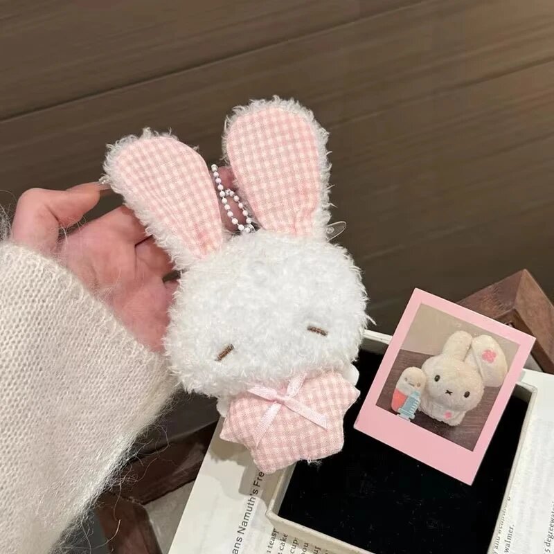 Мягкий брелок зайчик с бантом, розовый