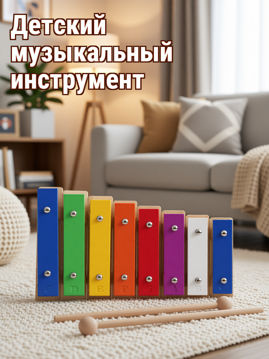 Детский Ксилофон С 8 Нотами Набор Ударных Инструментов Для Изучения Музыки 22.00X13.00X2.80Cm