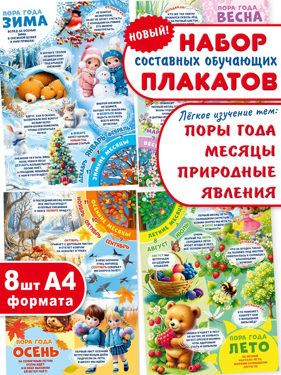 Набор плакатов 12 месяцев А4 8 шт