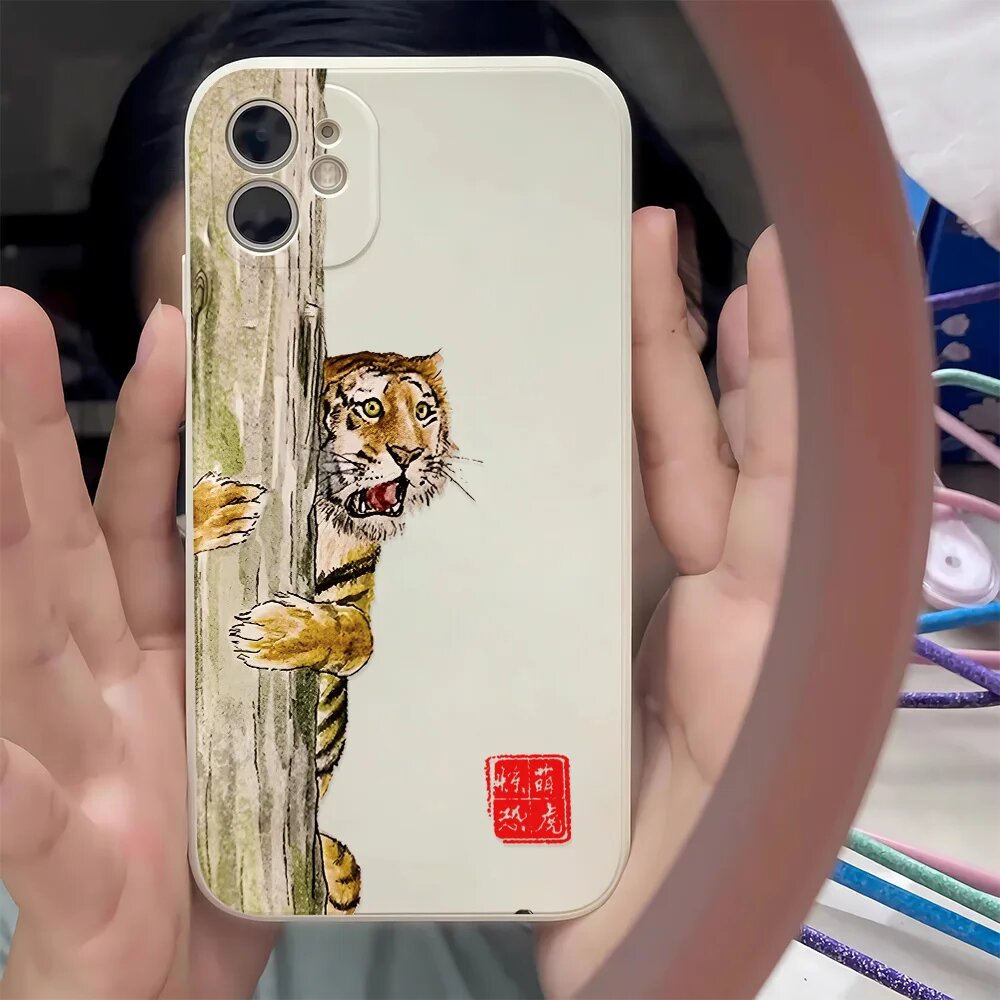 Чехол для телефона «Грайливый тигр» для iPhone 13 15 12 11 16 14 Pro Max XR XS For iphone 16 ProMax