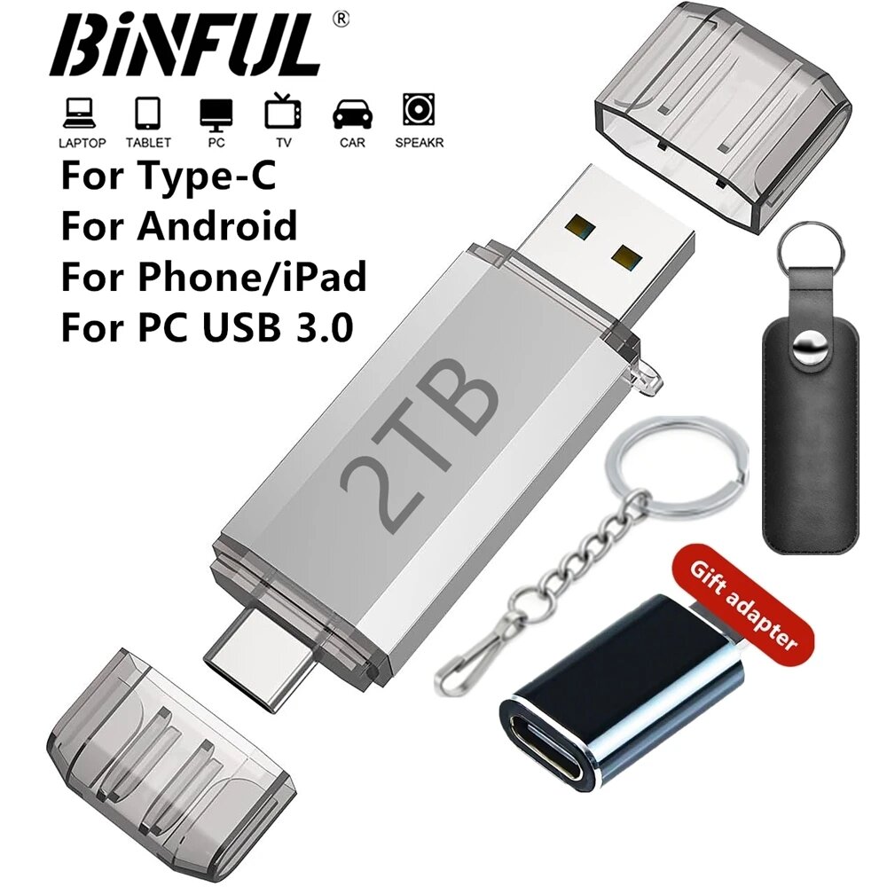 BiNFUL DS235 USB-флешка TYPE-C 32/256 ГБ 2 ТБ, Серебряный, серебристый