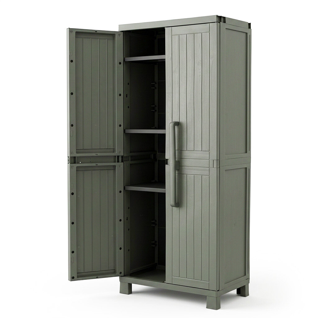 Уличный пластиковый шкаф Toomax Wood Cabinet Shelves olive