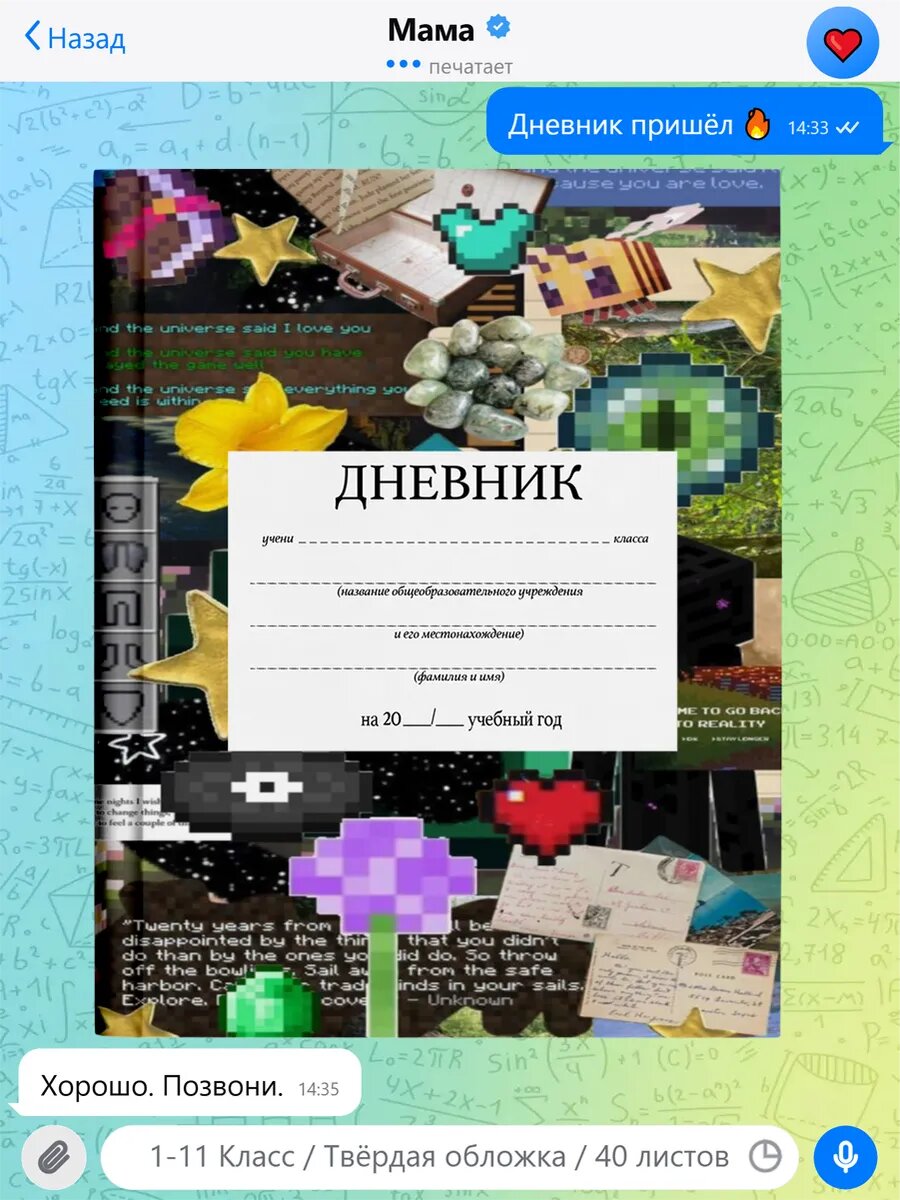 Школьный дневник с принтом Майнкрафт