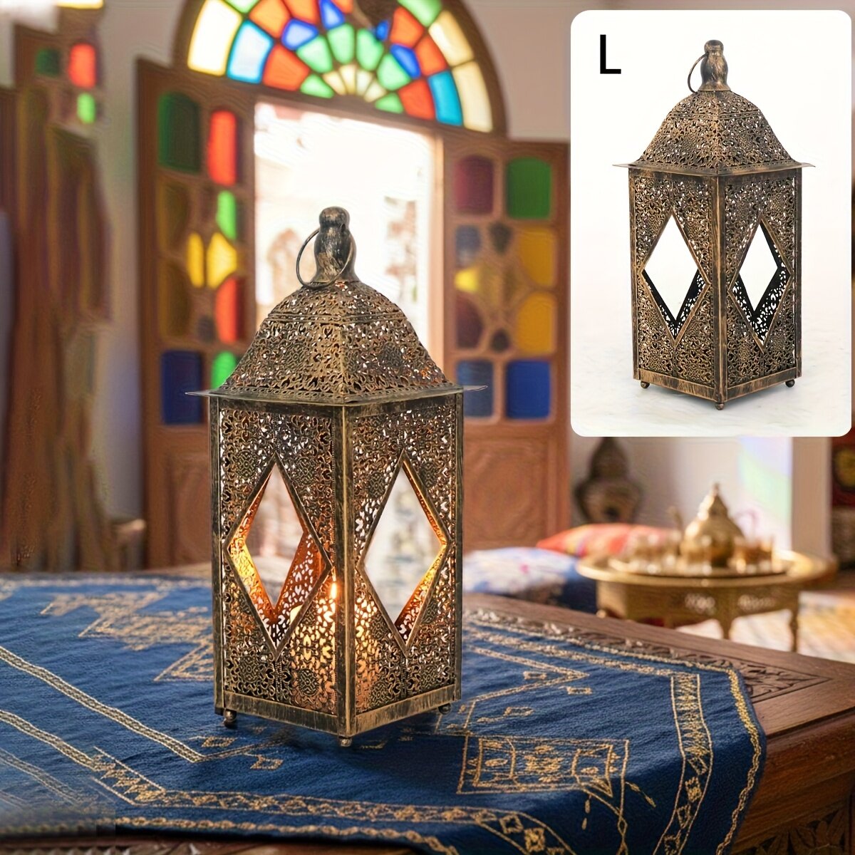 Подсвечник классический ажурный в марокканском стиле из кованого металла, модель Zt-1, размер L, для настольного декора (свечи не входят в комплект)