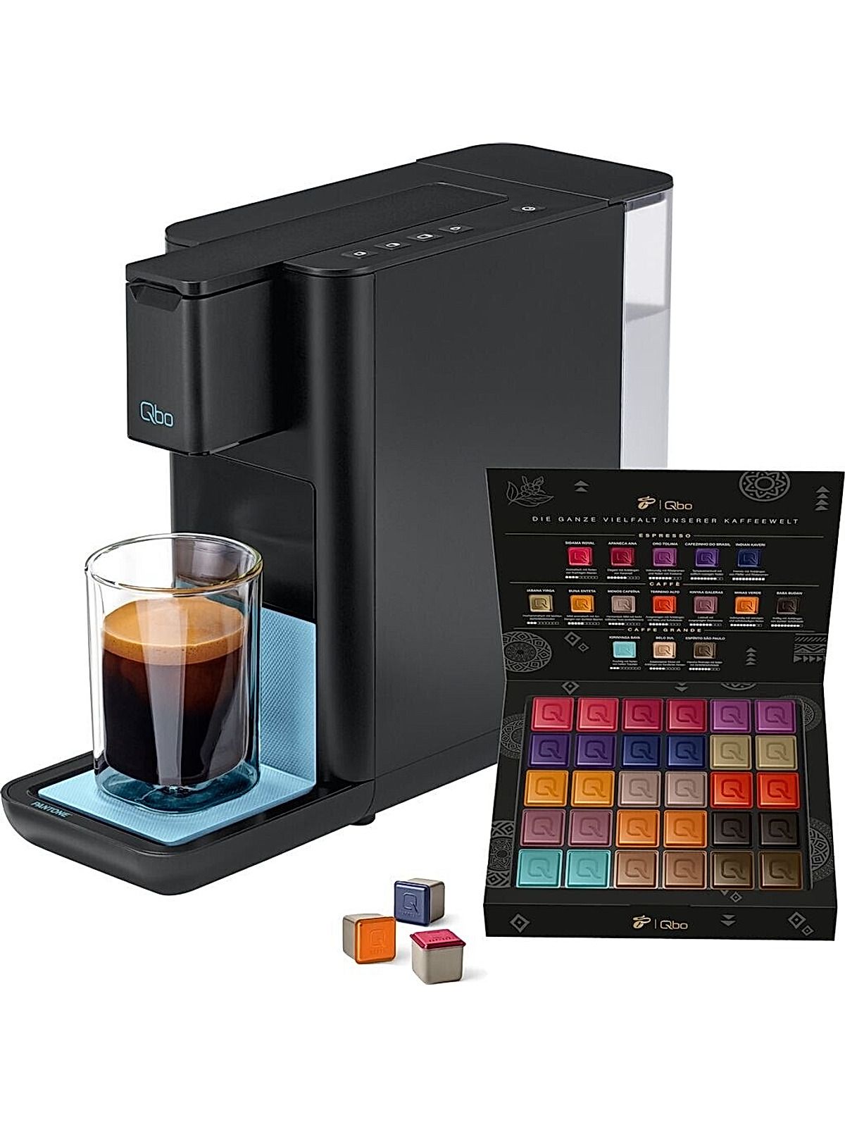 EDUSCHO Капсульная кофемашина Eduscho Qbo ICONIC Pantone Kapselmaschine Sky Blue, черный, голубой