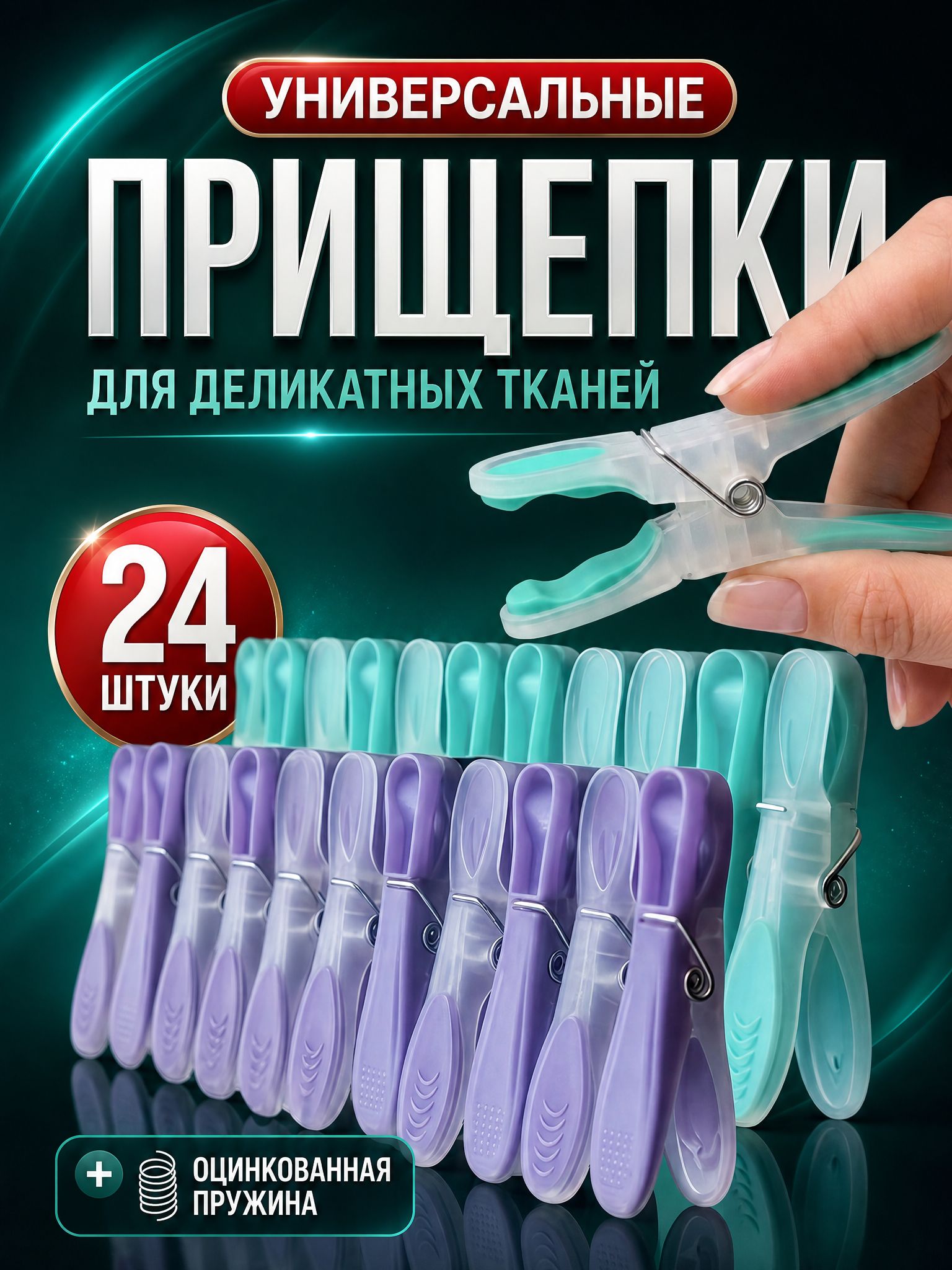 Прищепки бельевые для деликатной одежды, 24 шт
