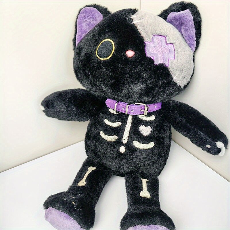 Мягкая игрушка Кот-скелет с ошейником, черный
