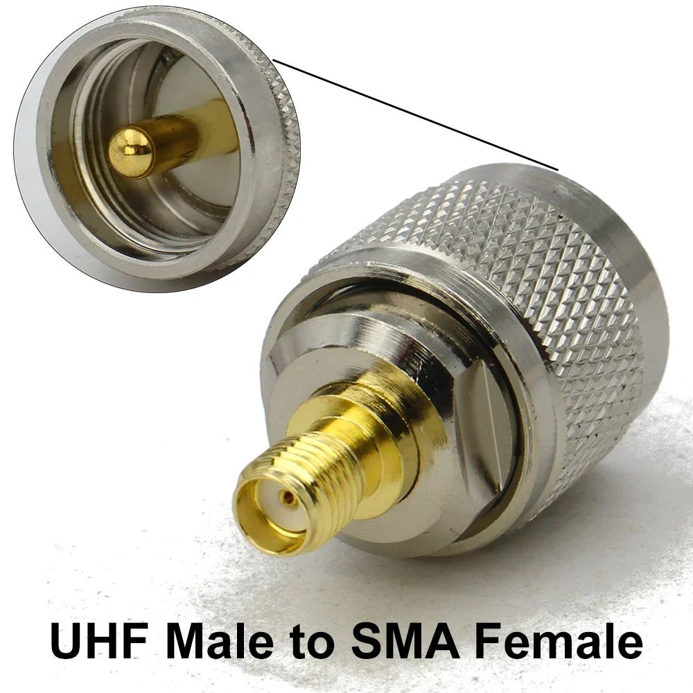 UHF-адаптер с разъемами SMA SO239 PL259 (штекер и гнездо) с 4-отверстным фланцем, прямой, из латуни, для CB-радио/рации.