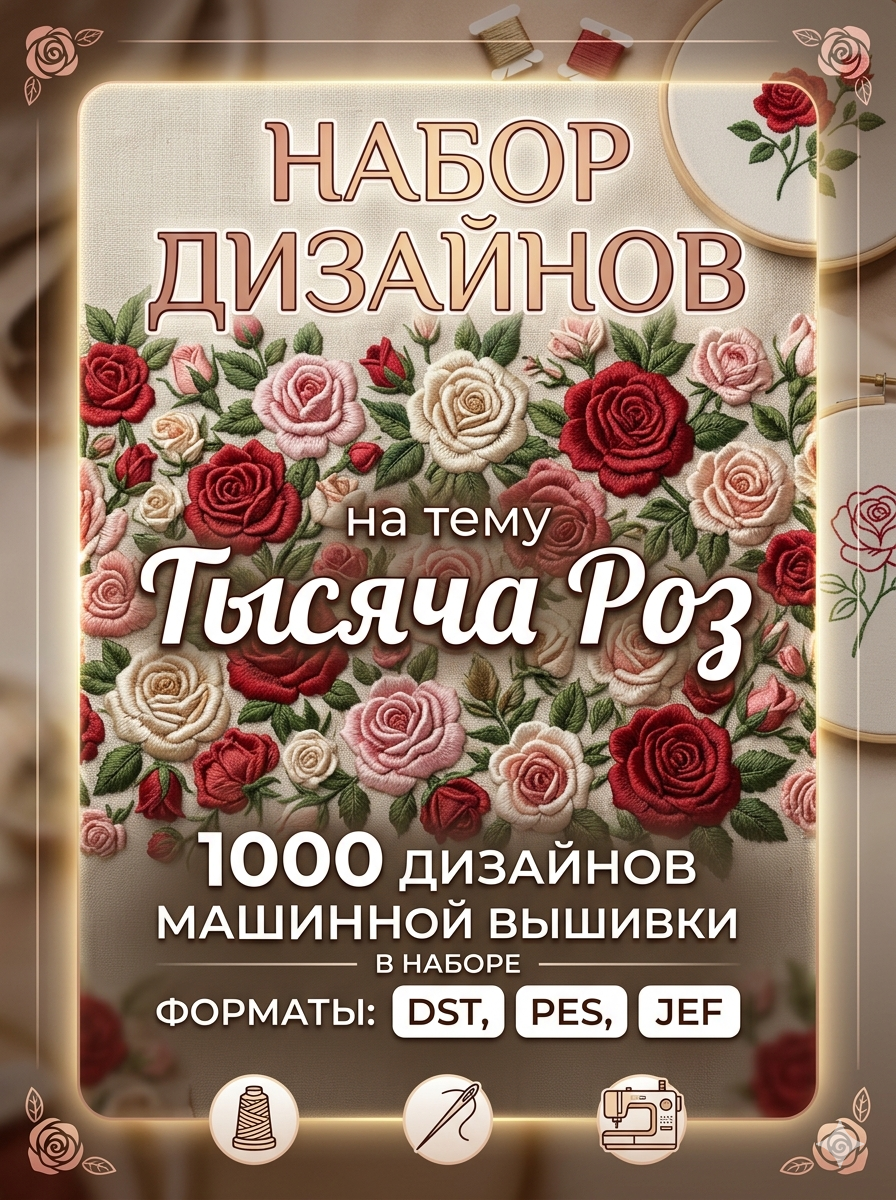 Коллекция дизайнов для вышивальных машин. Набор 1000 дизайнов машинной вышивки на тему "Розы"