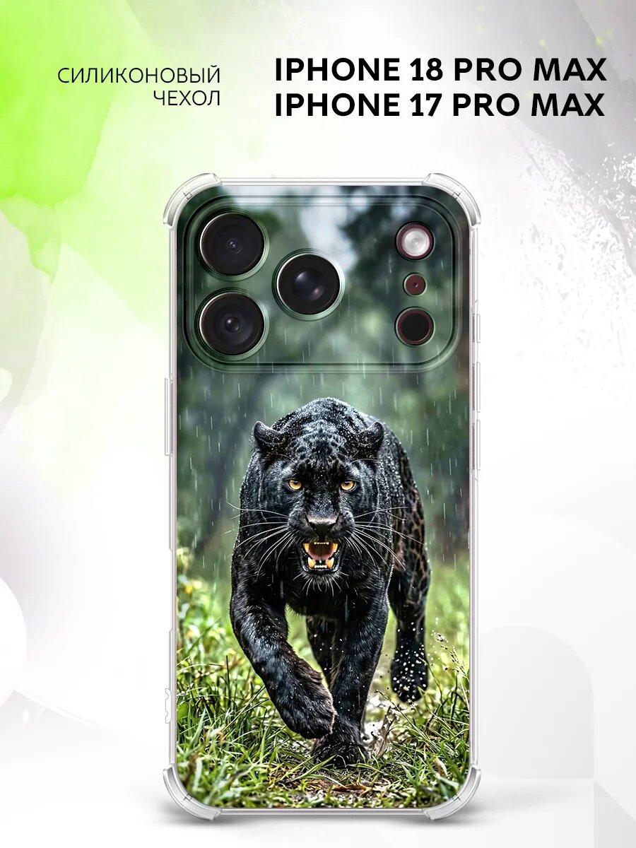 Чехол на iPhone 18 Pro Max/17 Pro Max, Айфон 18 Про Макс/17 Про Макс накладка, противоударный, с рисунком пантера