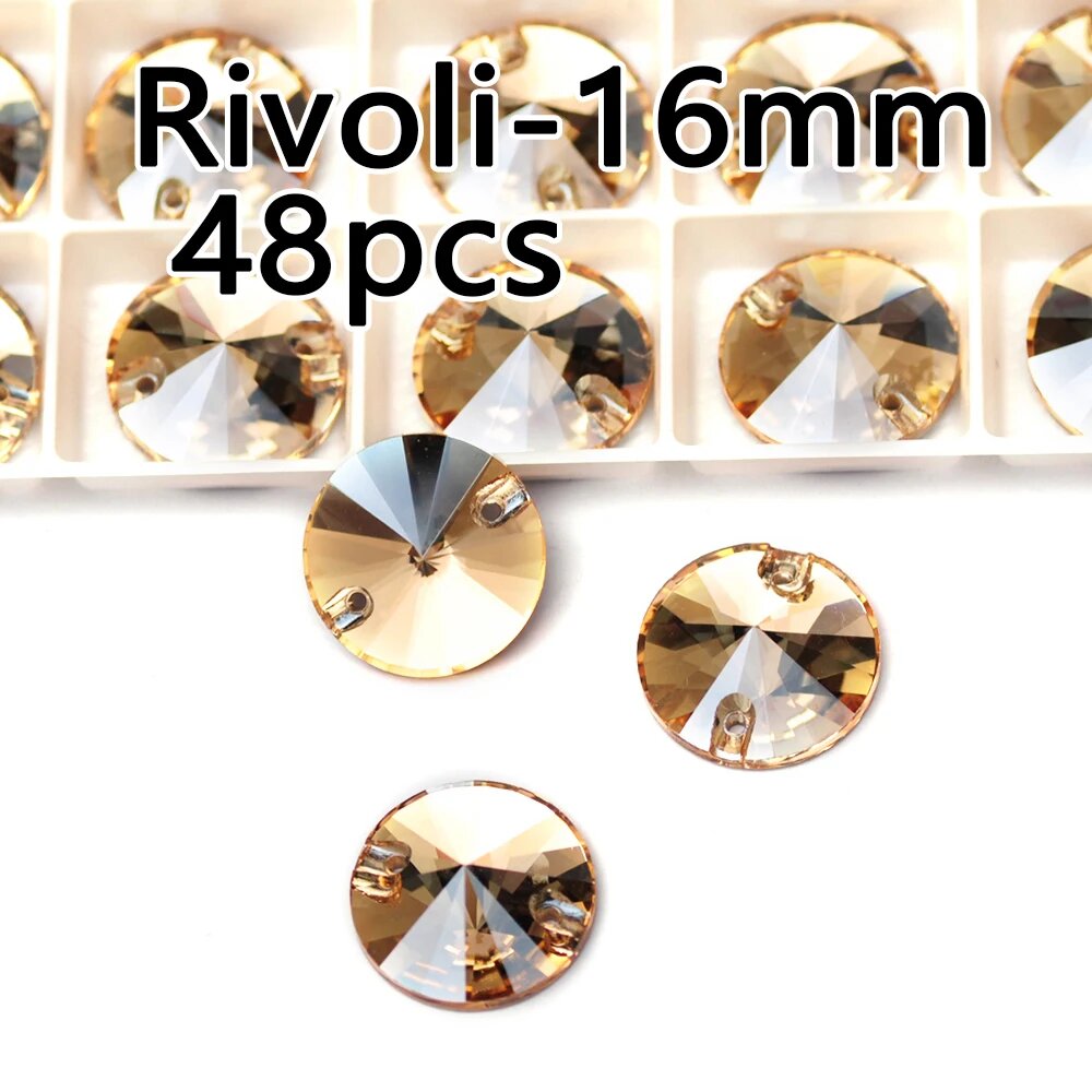 Стеклянные стразы Rivoli 16mm, 48шт, золотистый