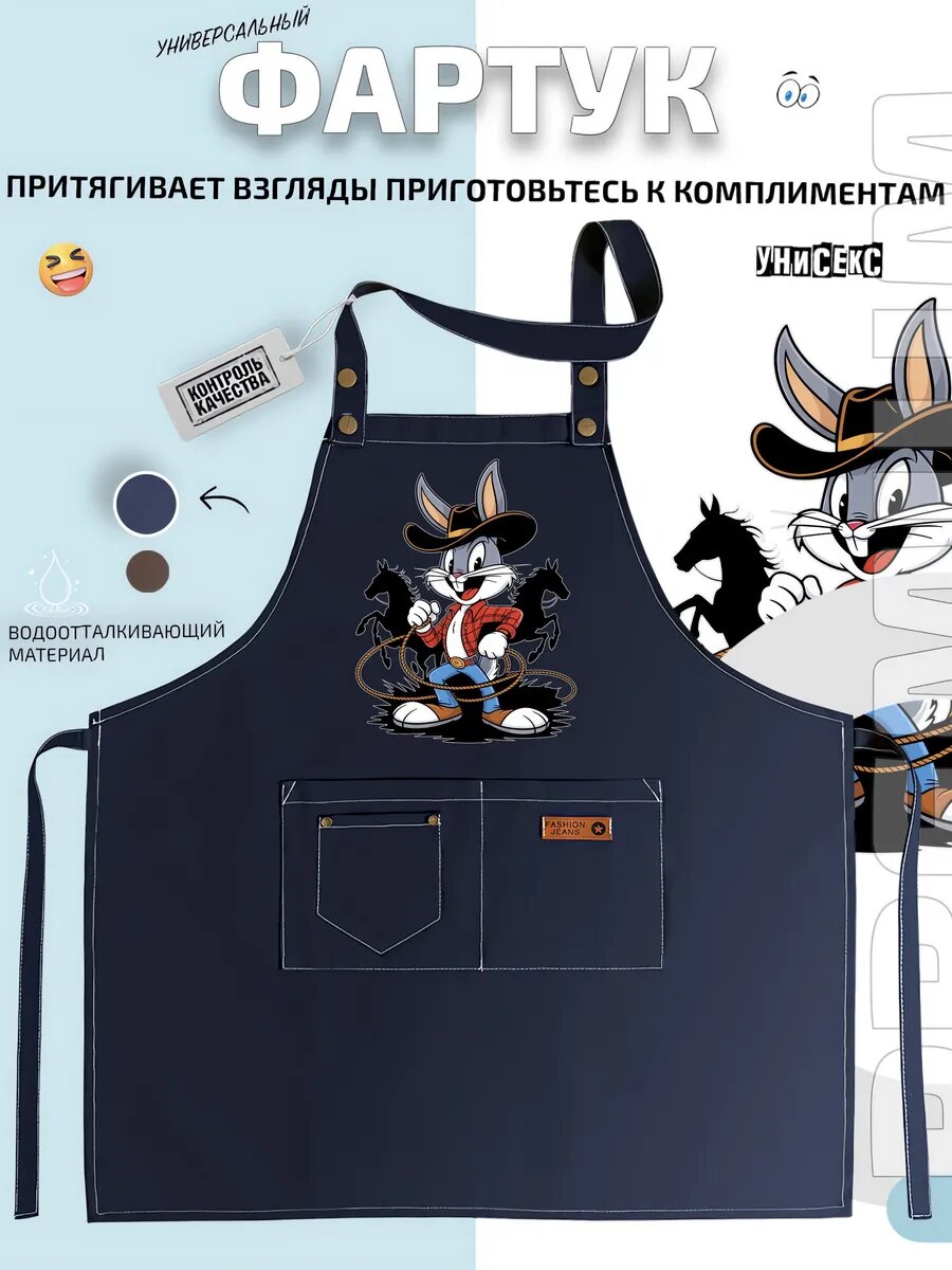Фартук Багз Банни Bugs Bunny мультфильм ковбой лассо кухонный с принтом универсальный