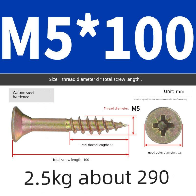 Самонарезные винты M5×100 с частичной резьбой, 290 шт. на 5 фунтов (2.27 кг) для конструкционных применений
