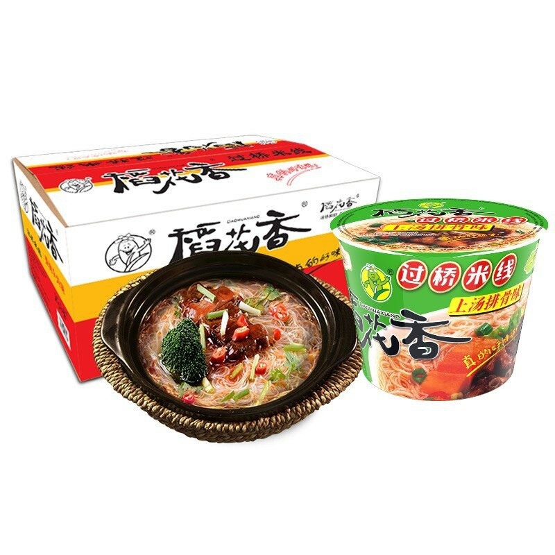 Мгновенная рисовая лапша Guoqiao Dao Hua Xiang, вкус свиных ребрышек в бульоне, в ведре, 12 штук, упаковка