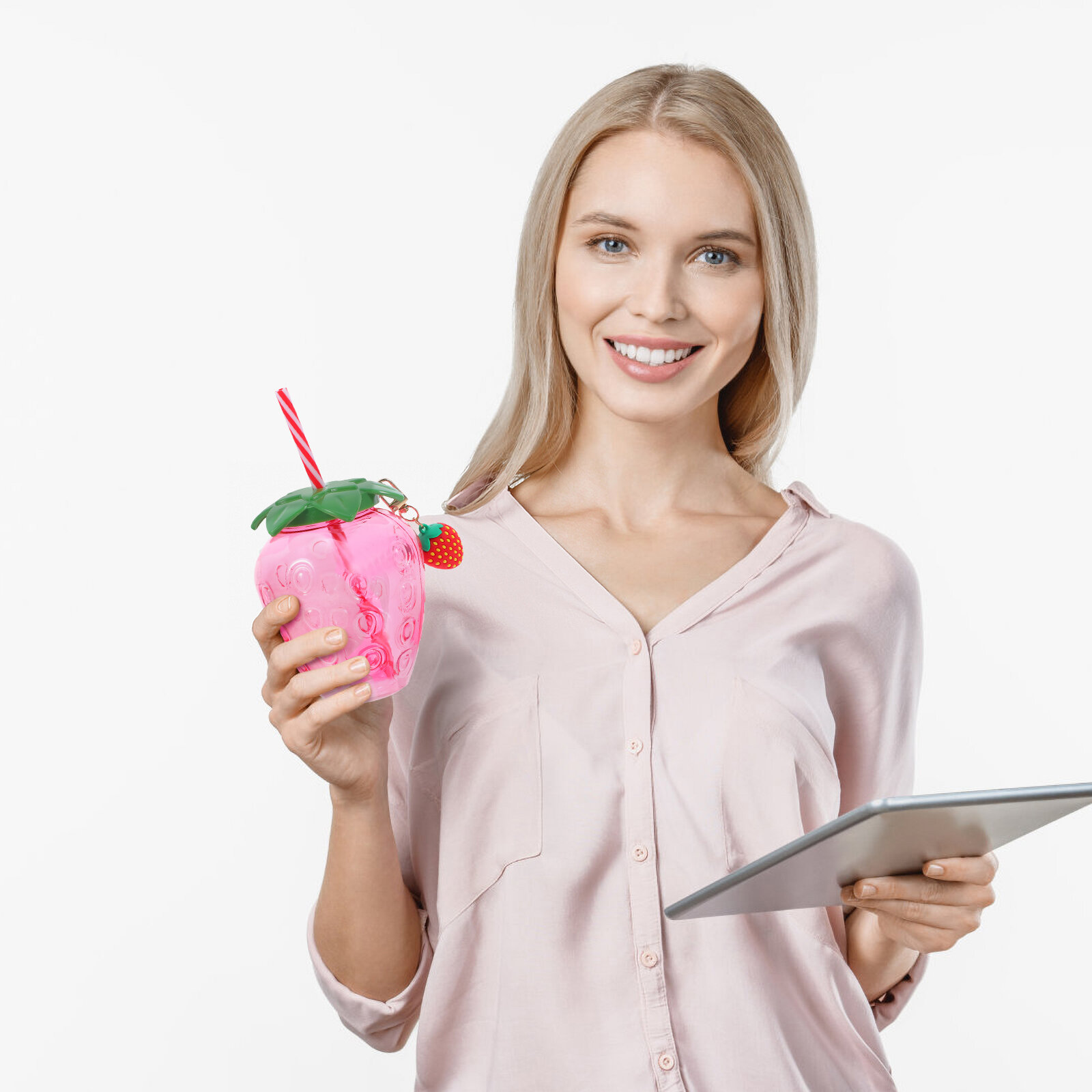 Красивый Стакан В Forme Клубники С Соломинкой 3 Комплекта Переносной Подходит Для Чая И Сока 12.00X10.00X9.50Cm