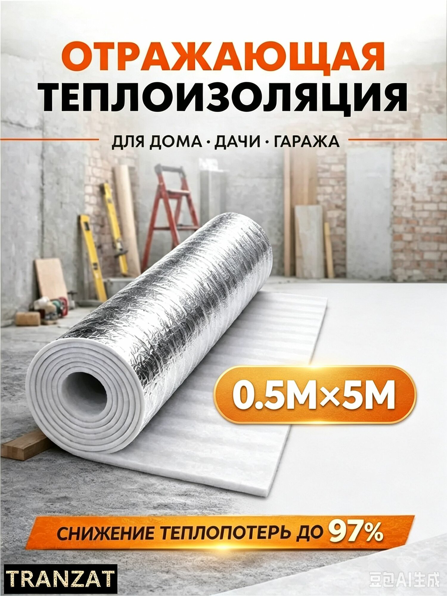 Теплоизоляция отражающая 3мм , подложка для теплого пола, утеплитель для стен, 0.5x5 м, 1 шт.