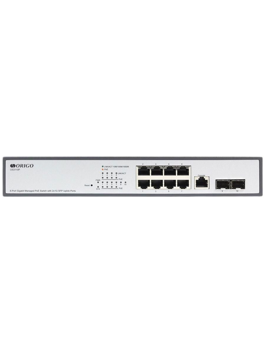 Коммутатор ORIGO OS3110P/135W/A1A, RJ-45, SFP, 10 портов, 20 Гбит/с, PoE, управляемый, чёрный