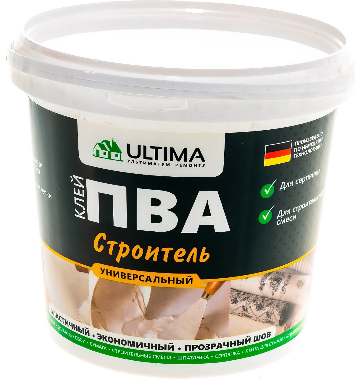 Клей ПВА ULTIMA строитель ведро 0,9кг ULTSTR09