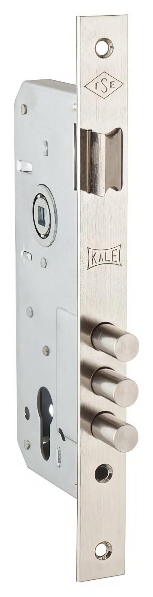 Замок врезной KALE 152/3MR без цилиндра 3 ригеля никель с защелкой