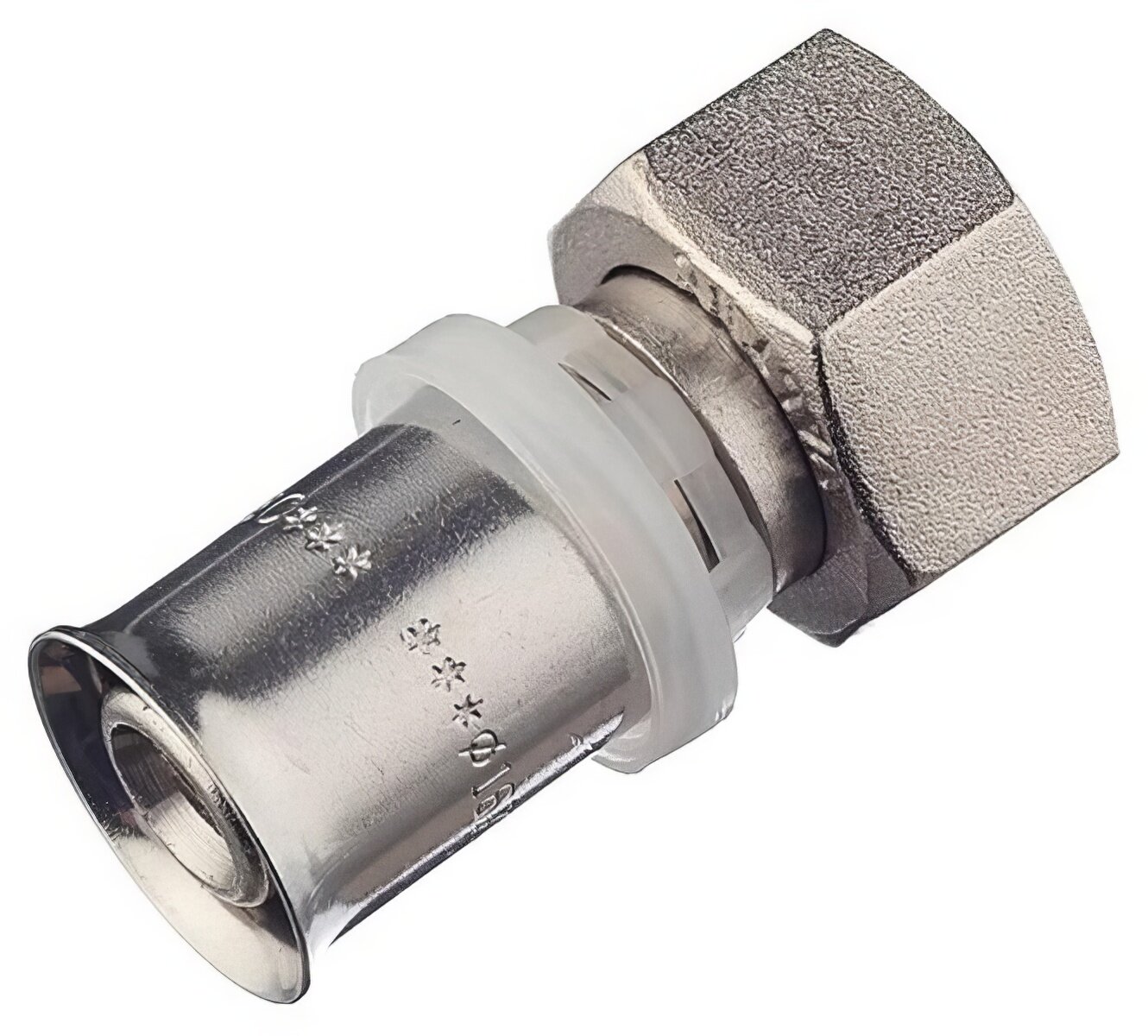 Соединитель прямой Valtec 16(пресс) х 1/2 ВР(г) с накидной гайкой (VTm.222. N.001604)